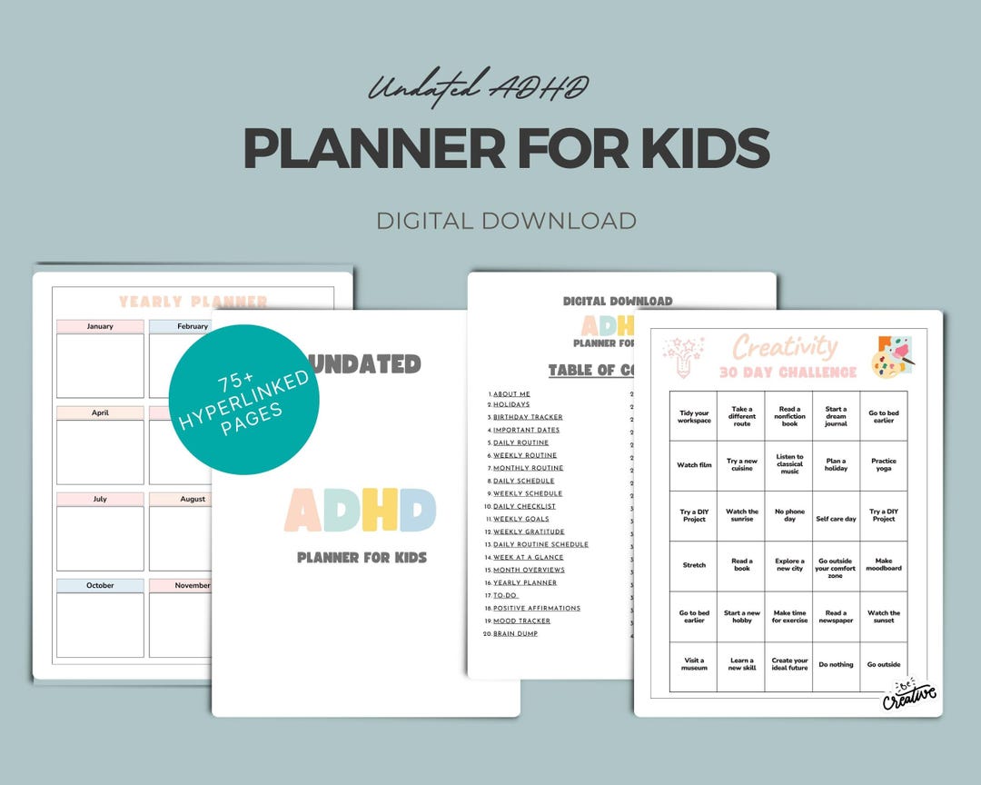 ADHD Digital Planner for Kids, 75 Page Undated PDF Download, ADHD Tools ...