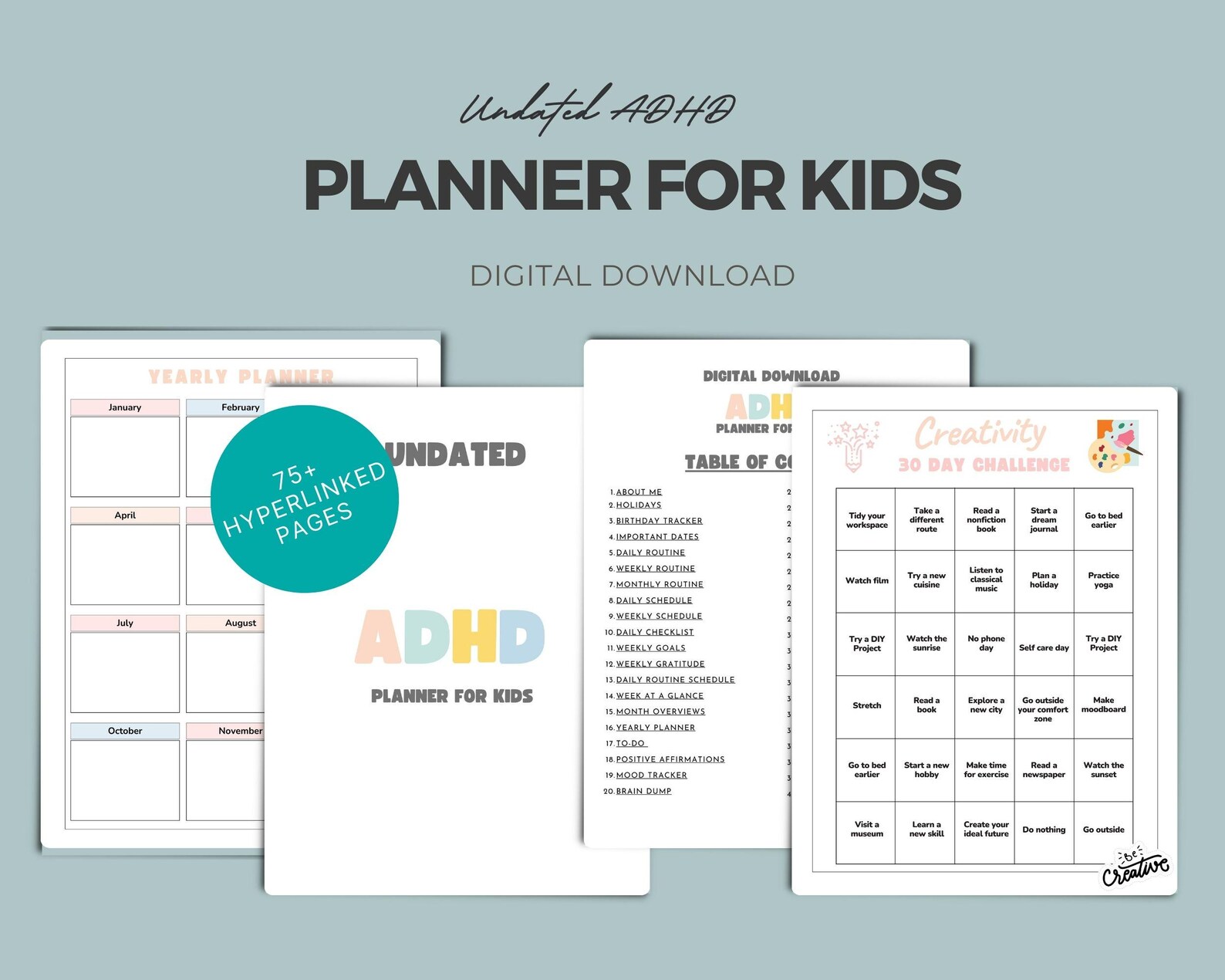 ADHD Digital Planner for Kids, 75 Page Undated PDF Download, ADHD Tools ...