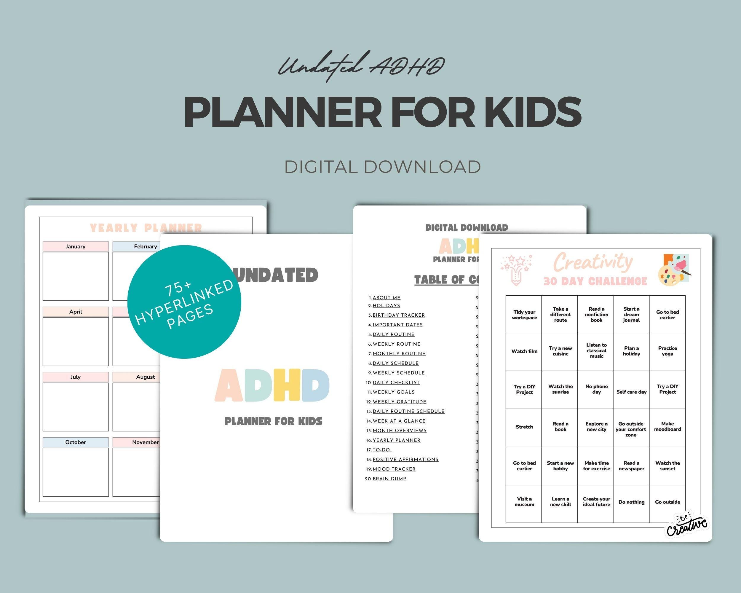 ADHD Digital Planner for Kids, 75 Page Undated PDF Download, ADHD Tools ...