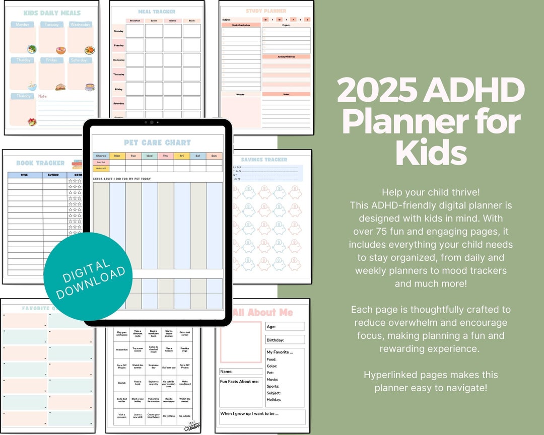 2025 Kids ADHD Planner| 75 Page Digital Download| Adhd-friendly Planner ...