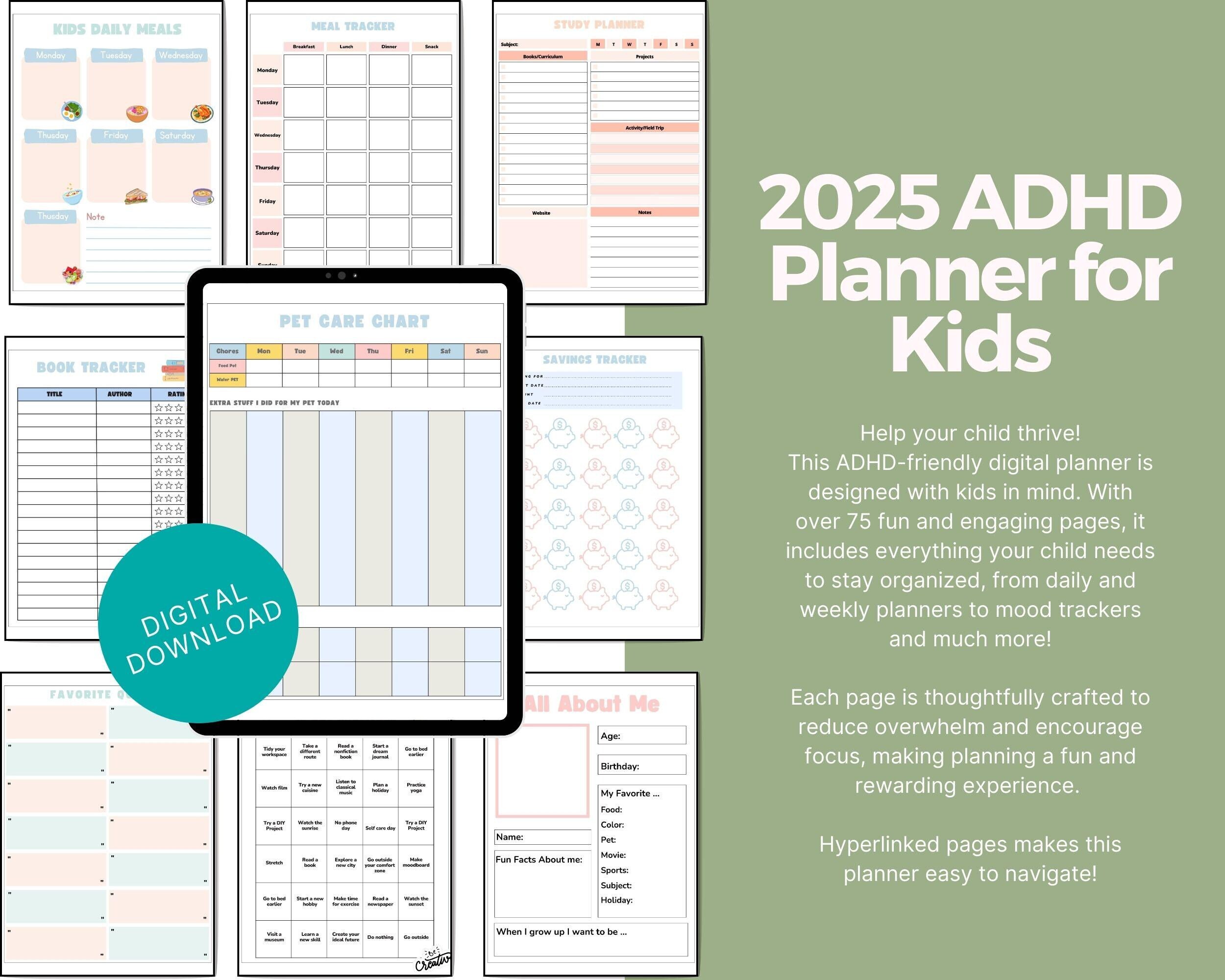 Digital ADHD Planner for Kids| 2025 Digital Download| Customizable ...