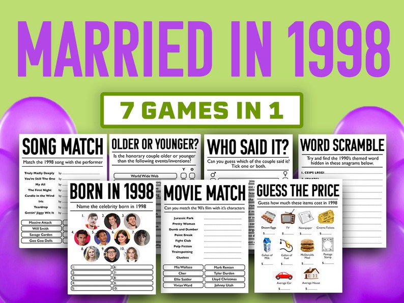 25th Anniversary Party Games || Married in 1998 Games Bundle ...