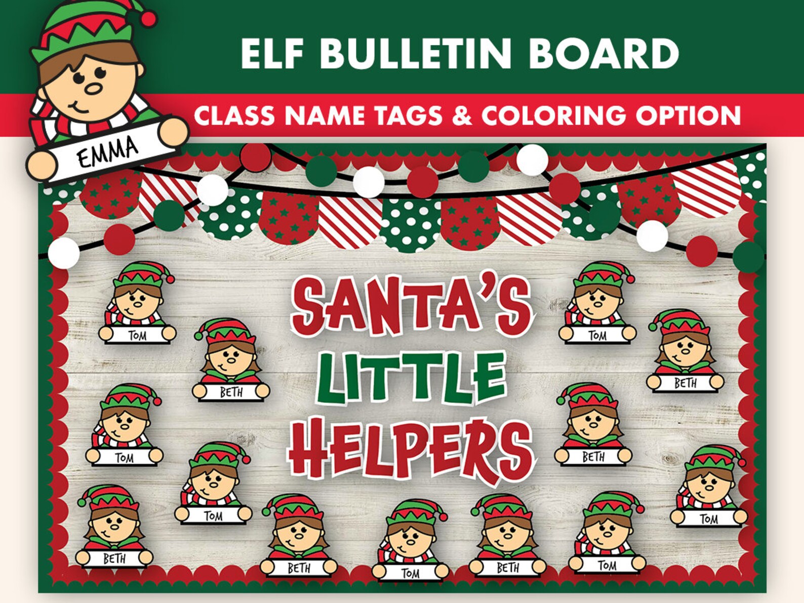 Elf Christmas Bulletin Board Kit || December Bulletin Boards Digital ...