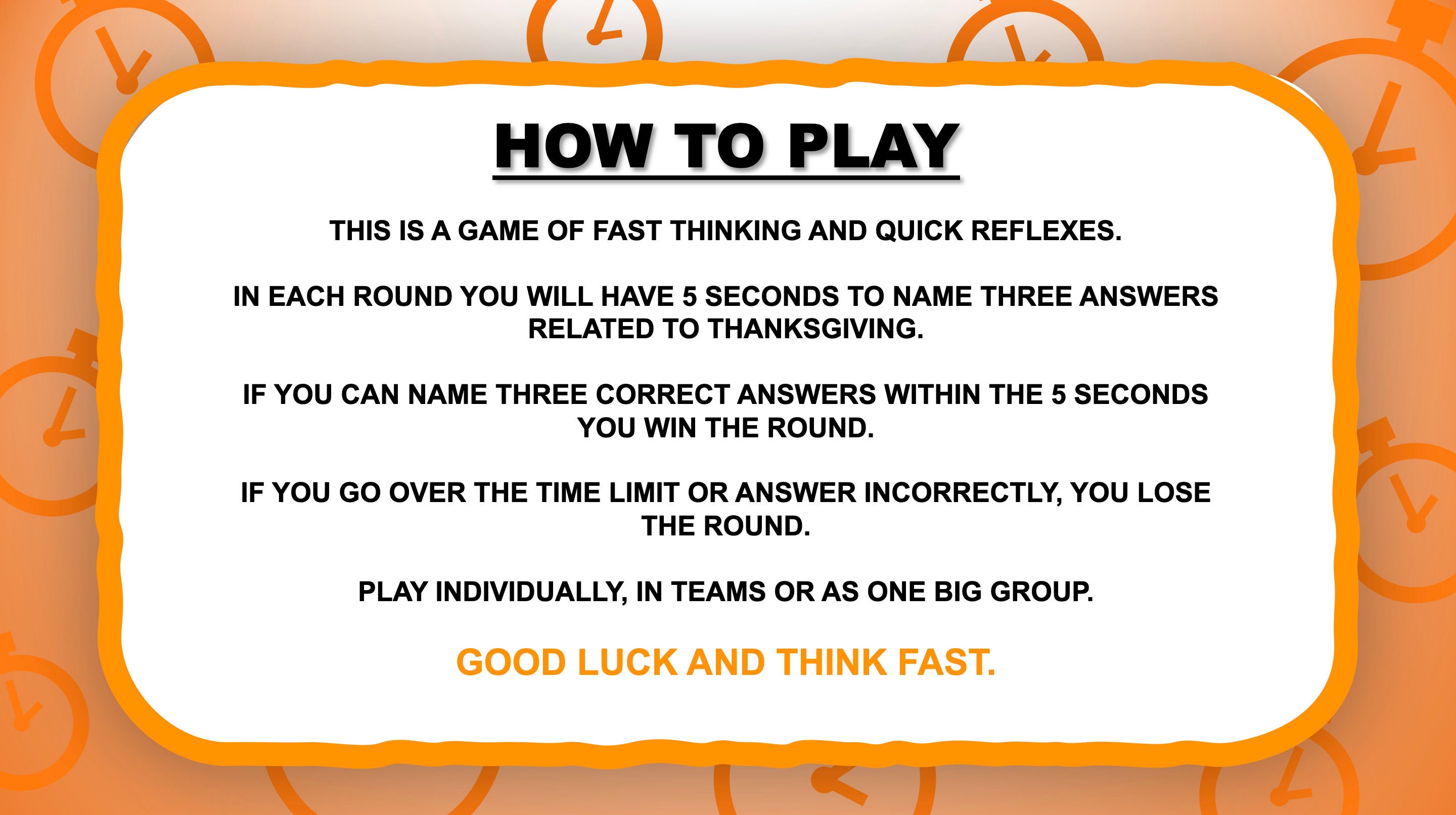 5 Second Game Thanksgiving Thanksgiving Party Game Games | Etsy