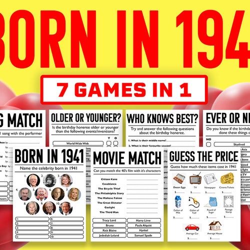 1941 Birthday Party Games 1941 Birthday Party Trivia Game - Etsy