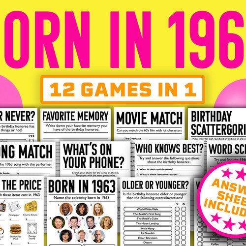 60th Birthday Party Games Born in 1963 Games Bundle - Etsy Ireland