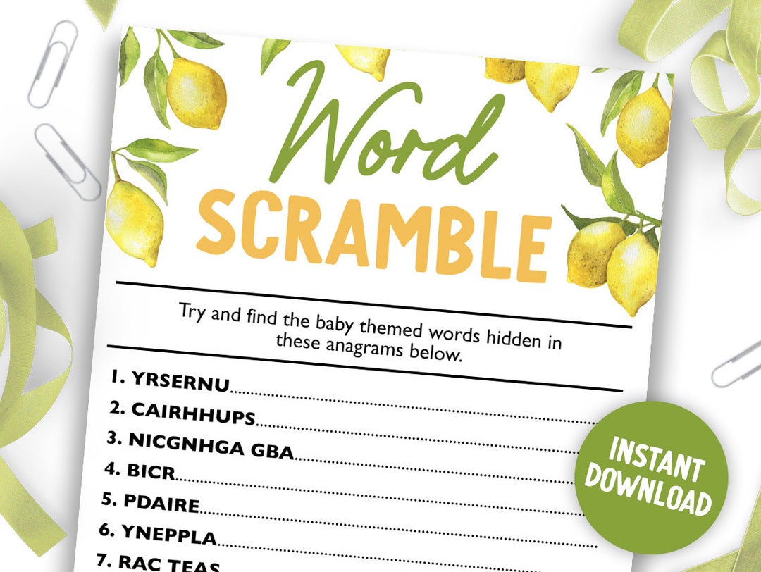 Word Scramble Printable Baby Shower Game Word Scramble Digital Baby ...