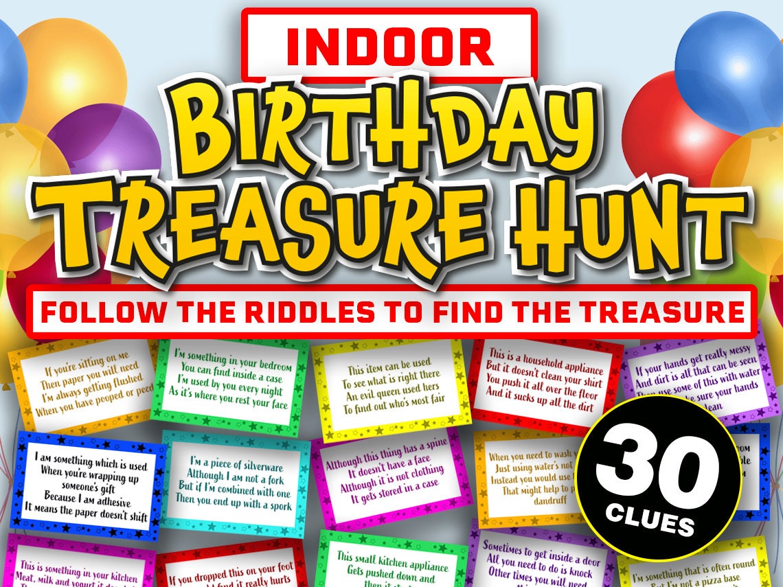Indoor Treasure Hunt Game for Kids Treasure Hunt Clues | Etsy