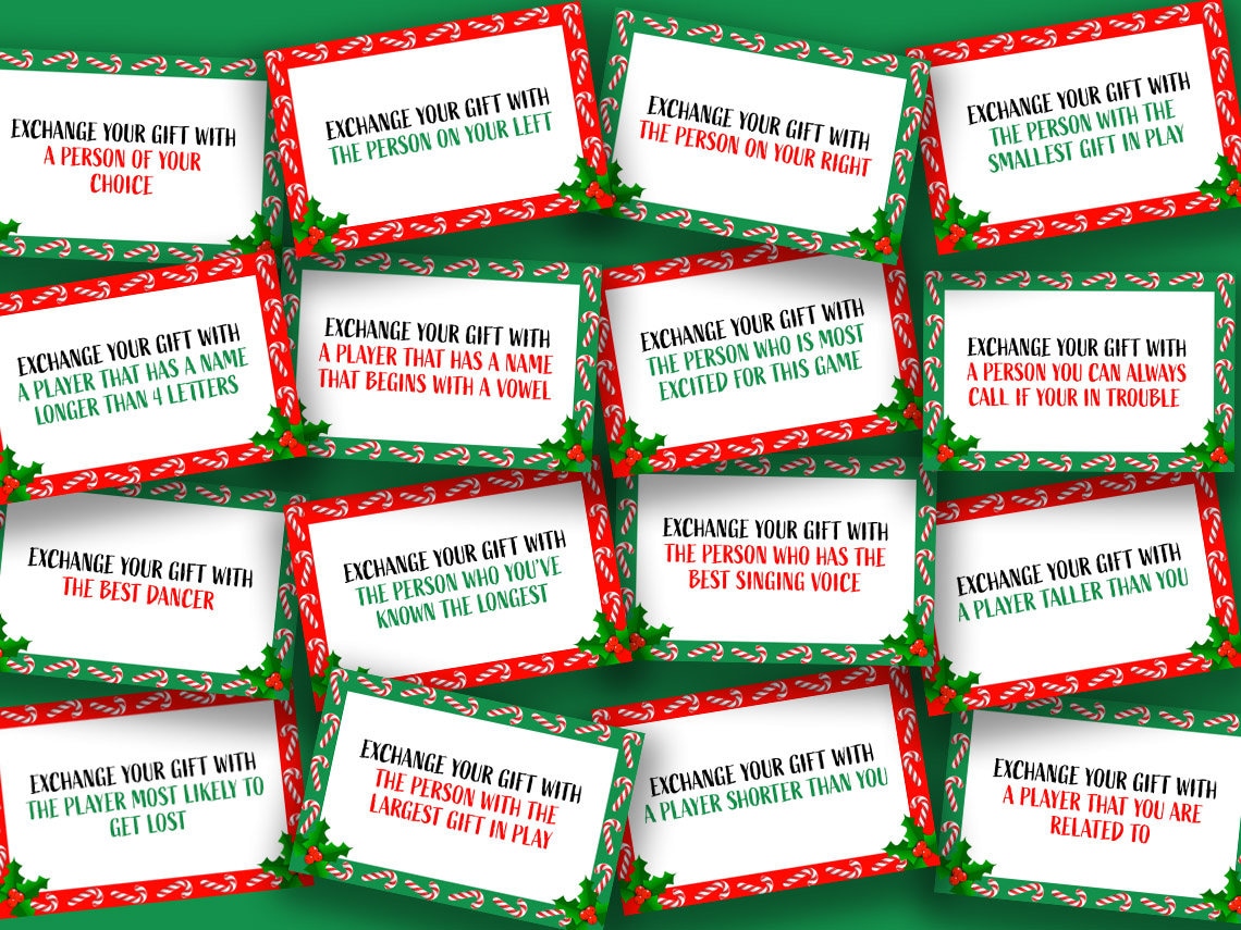Christmas Gift Exchange Game Yankee Swap Cards Printable - Etsy