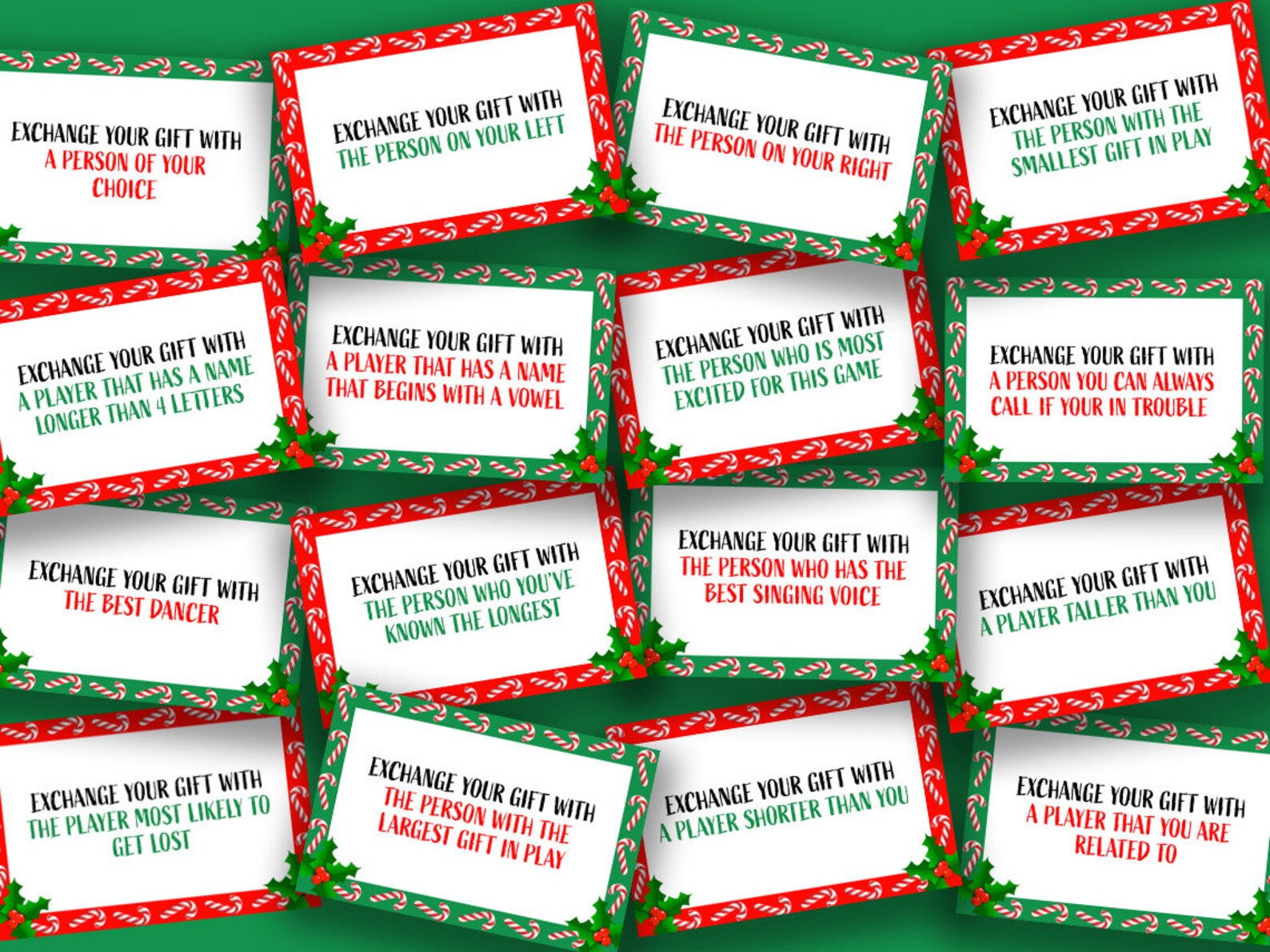 Christmas Gift Exchange Game Yankee Swap Cards Printable - Etsy