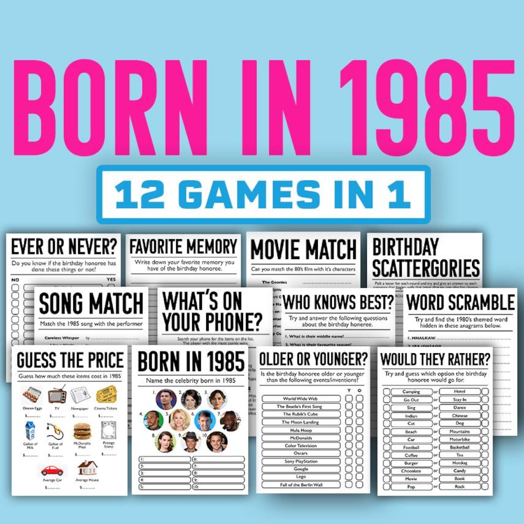 40th Birthday Party Games || Born in 1985 Games Bundle || Printable ...