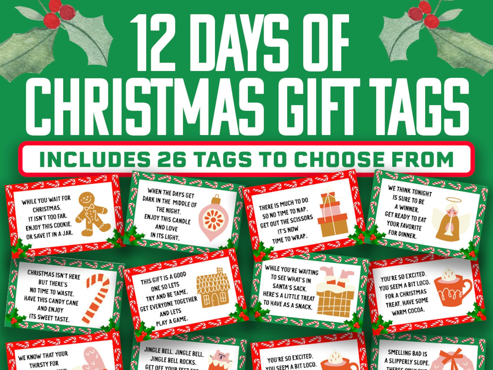 12 Days of Christmas Gift Tags Printable 12 Days of - Etsy