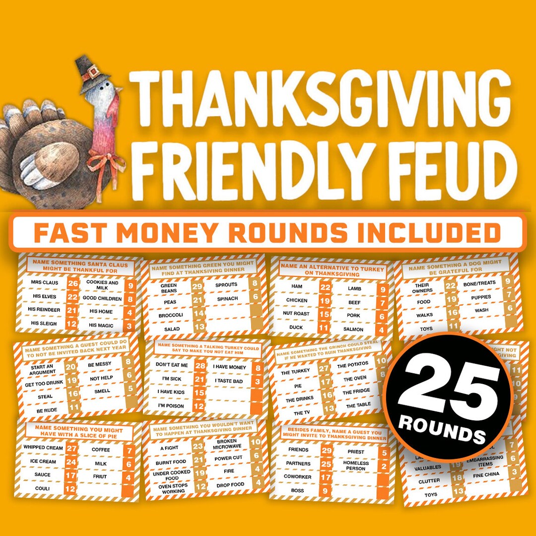 Printable Thanksgiving Friendly Feud Game || Printable Thanksgiving ...