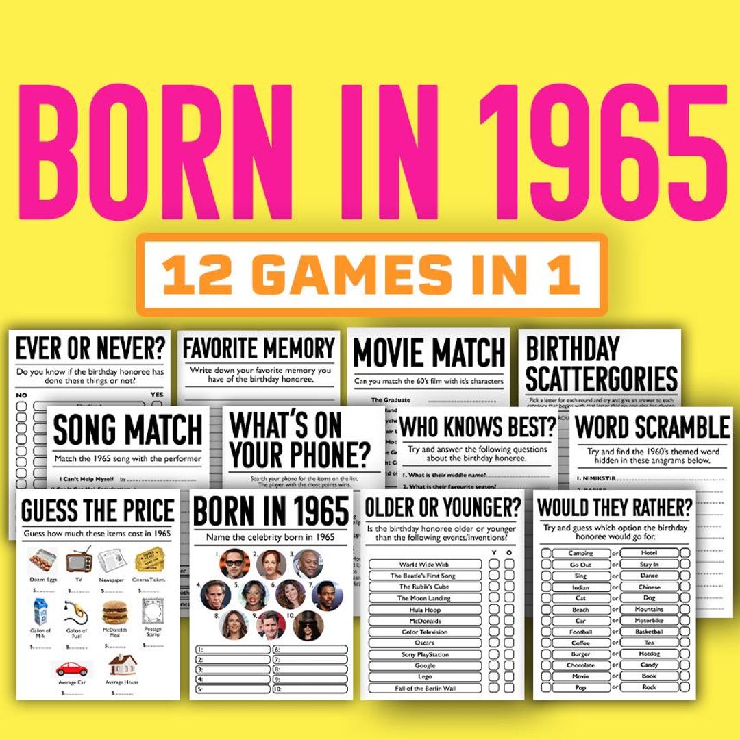 60th Birthday Party Games || Born in 1965 Games Bundle || Printable ...
