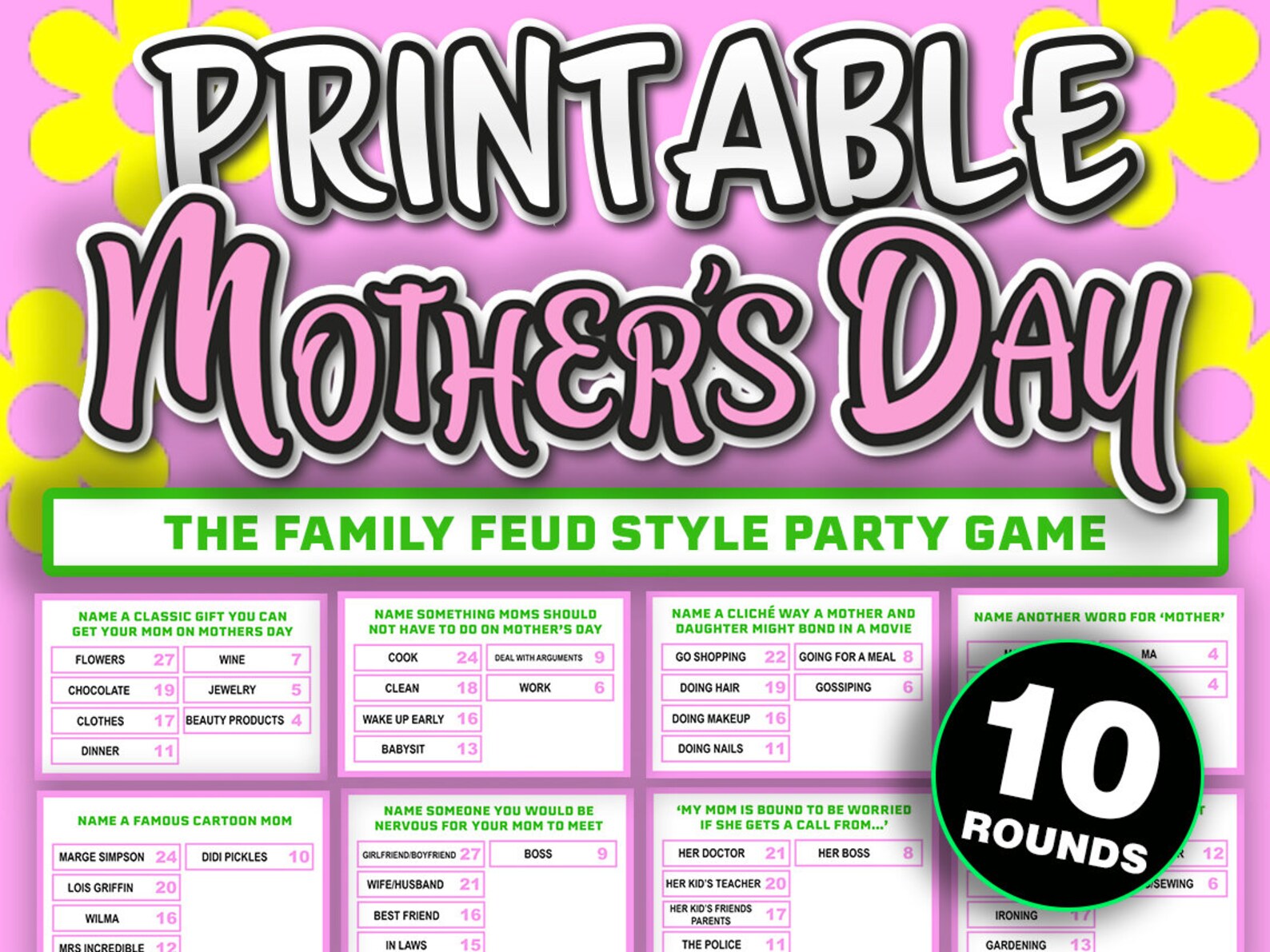 Printable Mothers Day Trivia Game Printable Mothers Day Family Feud ...