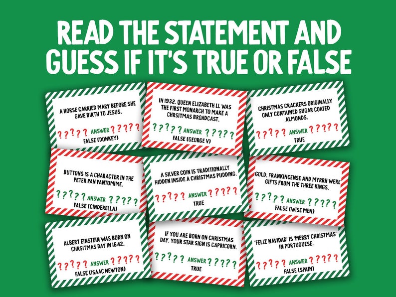 Christmas True or False || Printable Christmas Trivia Game ...