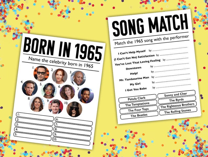 60th Birthday Party Games || Born in 1965 Games Bundle || Printable ...