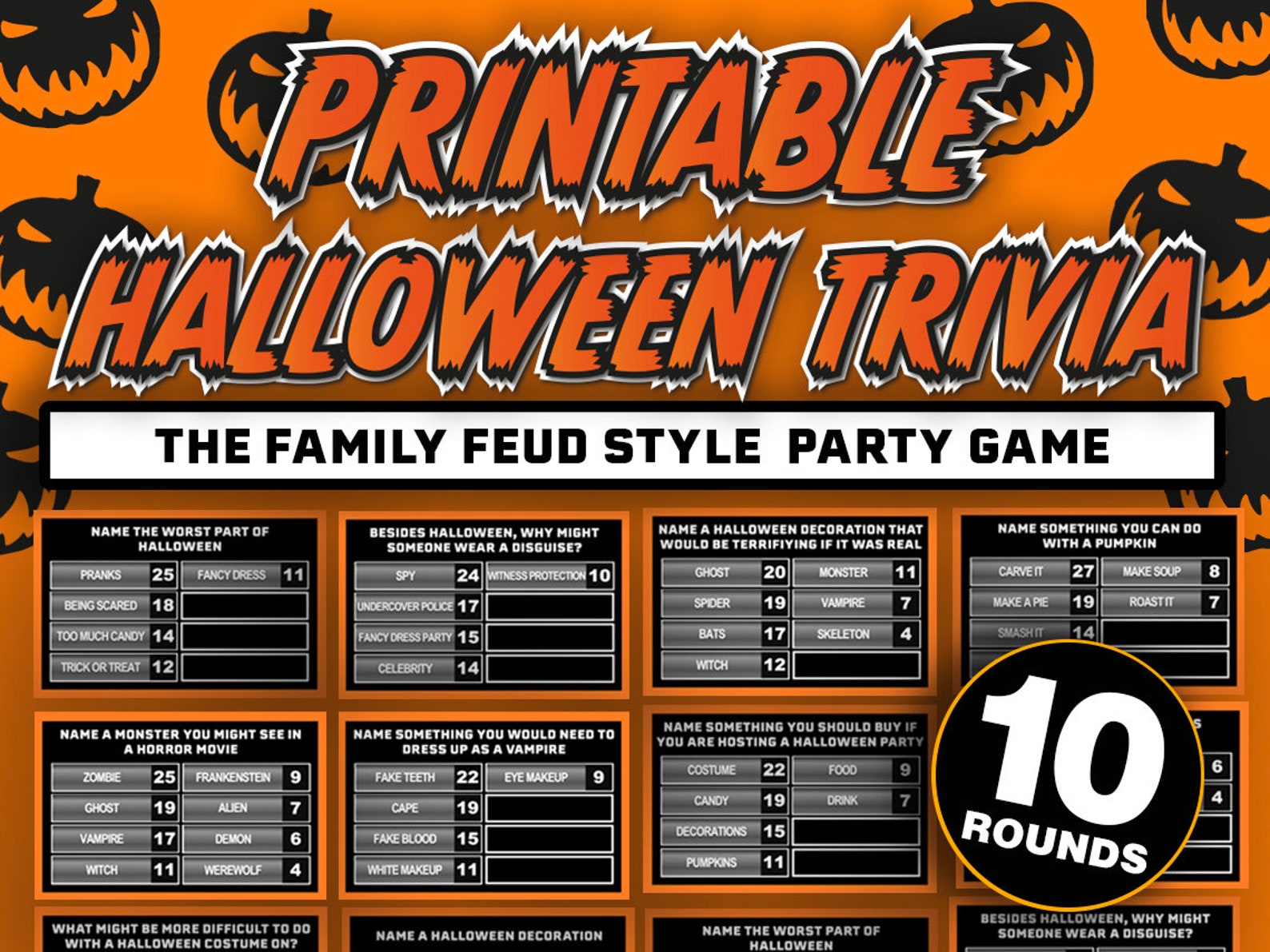 Printable Halloween Trivia Game || Printable Halloween Family Feud Game ...