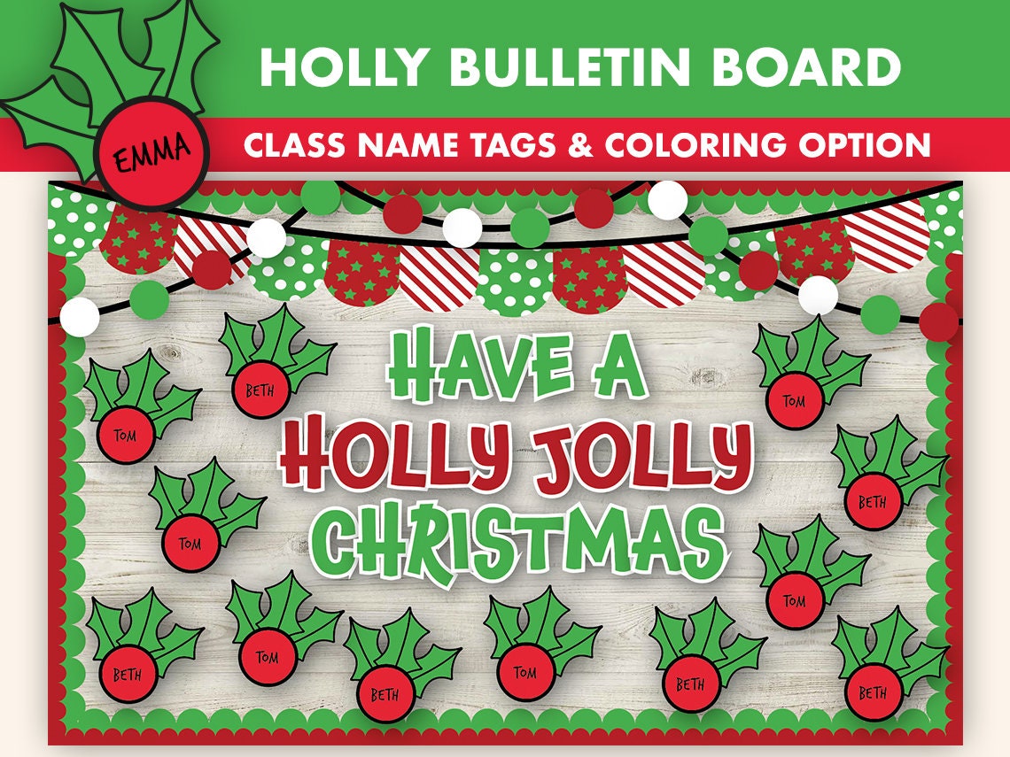 Holly Christmas Bulletin Board Kit December Bulletin Boards - Etsy