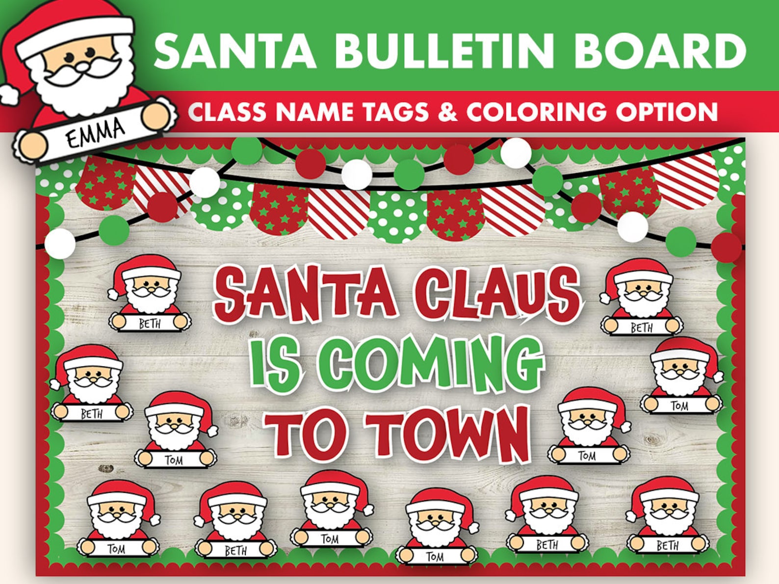 Santa Claus Christmas Bulletin Board Kit December Bulletin - Etsy