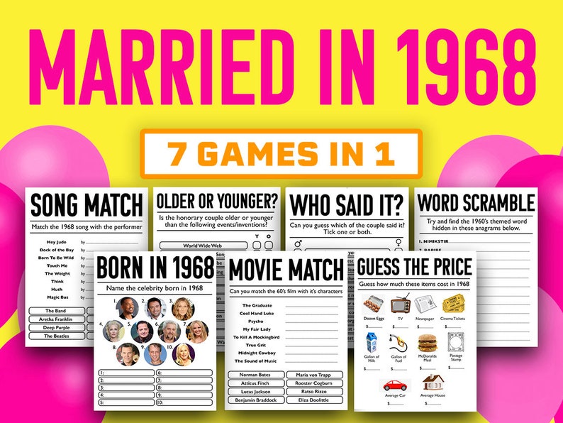55th Anniversary Party Games Married in 1968 Games Bundle - Etsy