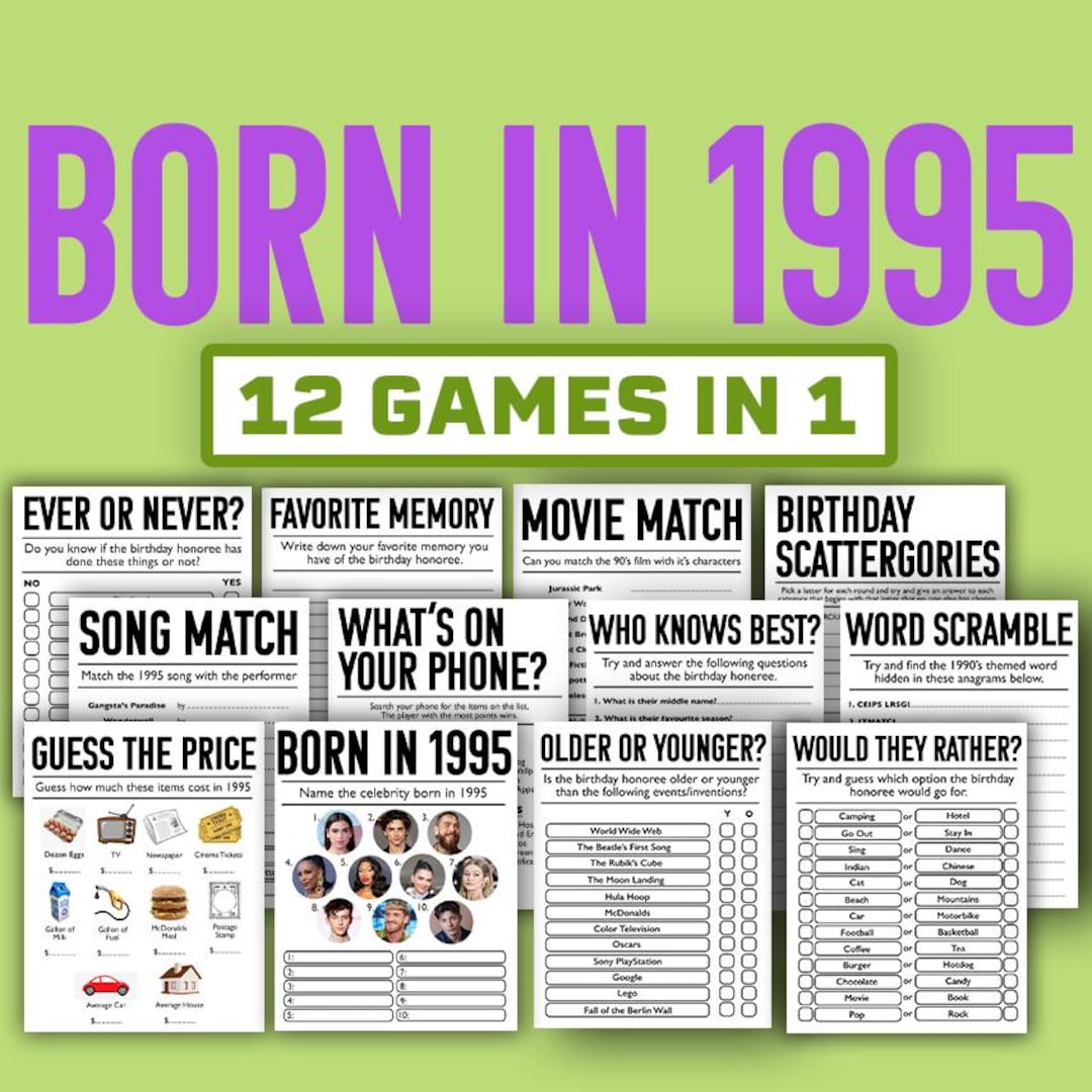30th Birthday Party Games || Born in 1995 Games Bundle || Printable ...