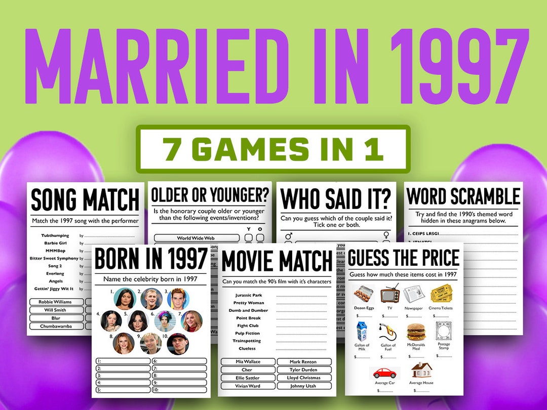 26th Anniversary Party Games || Married in 1997 Games Bundle ...