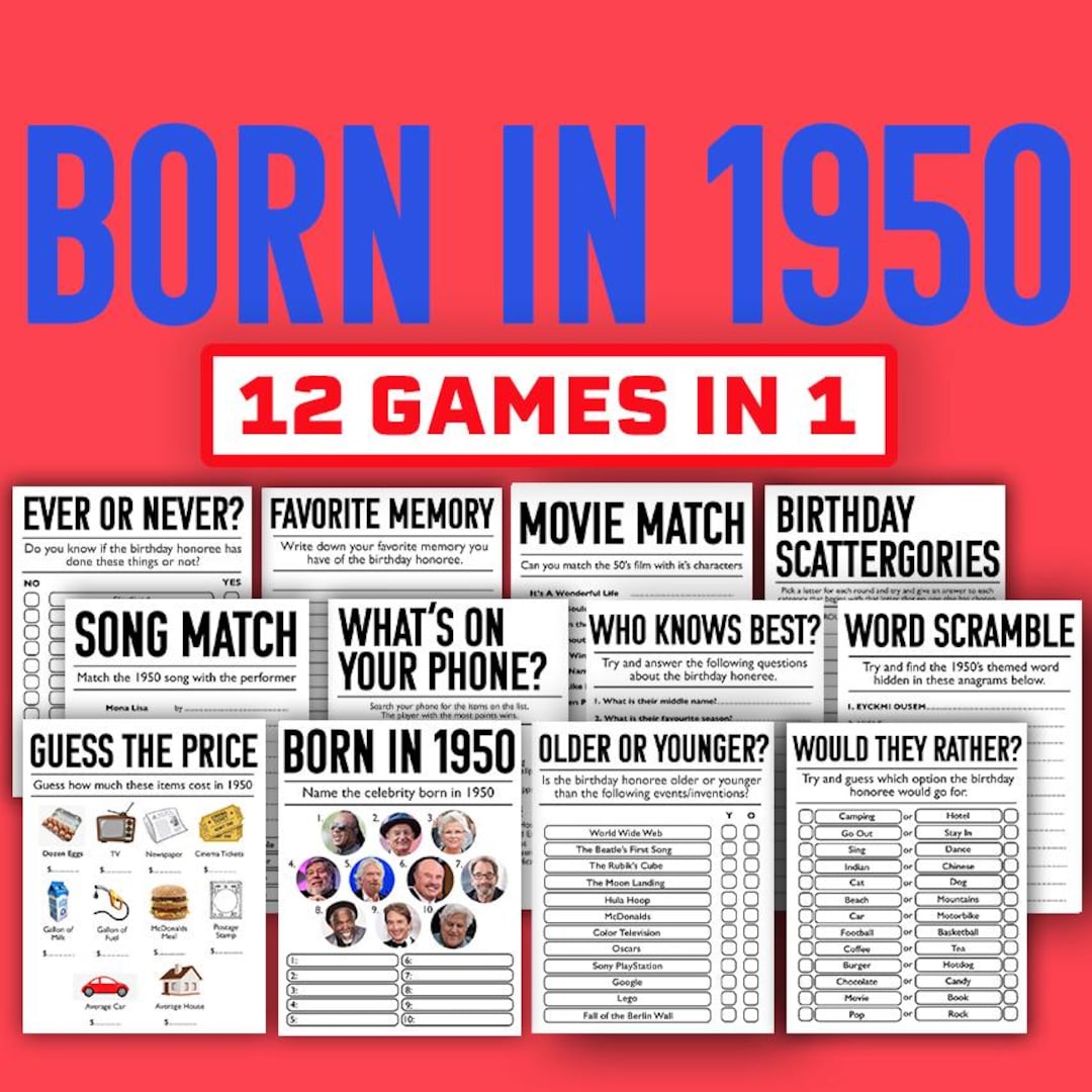 75th Birthday Party Games || Born in 1950 Games Bundle || Printable ...