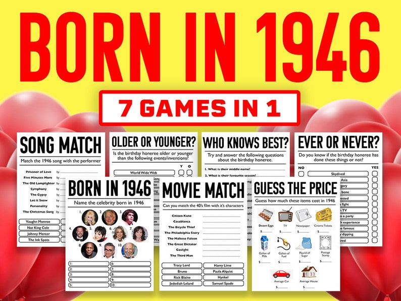 77th Birthday Party Games Born in 1946 Games Bundle - Etsy