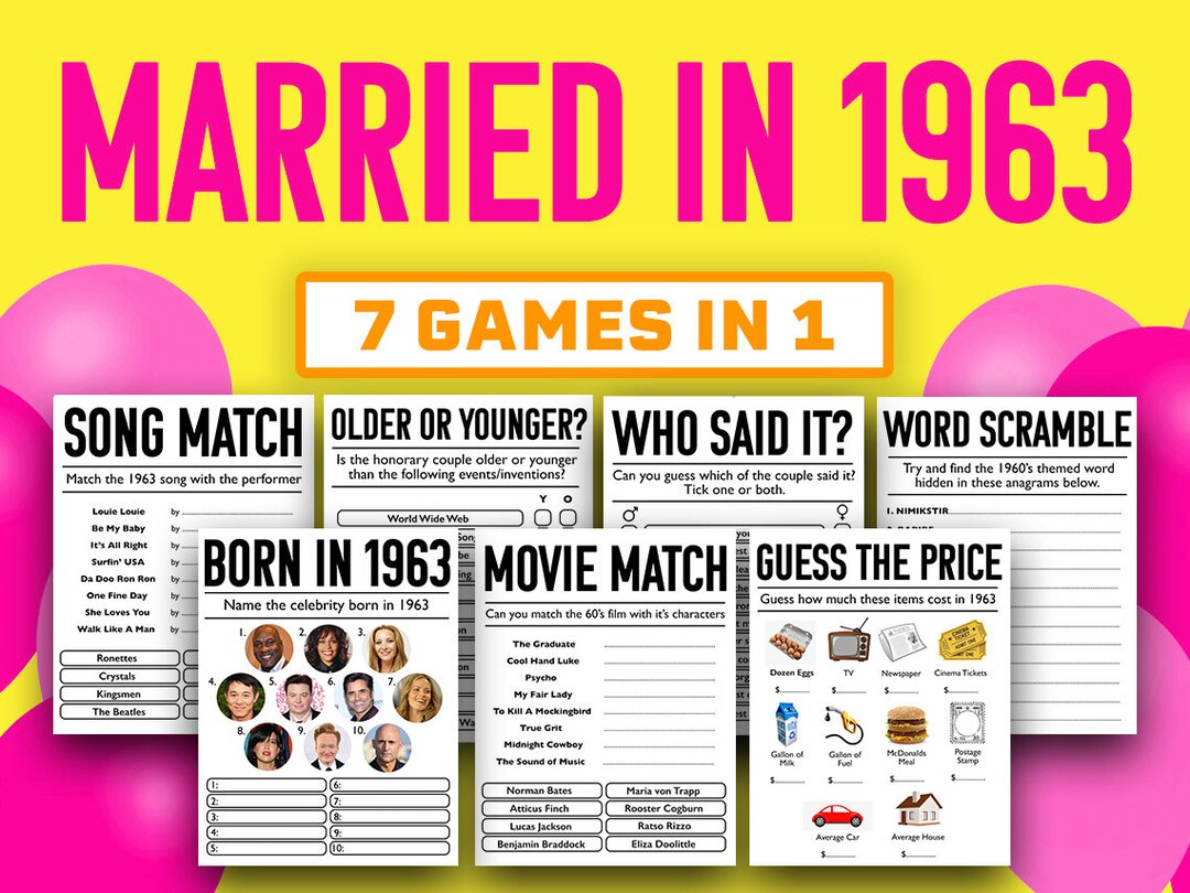 60th Anniversary Party Games || Married in 1963 Games Bundle ...