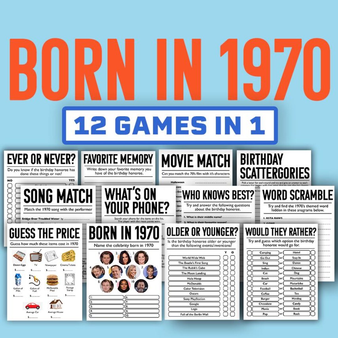 55th Birthday Party Games || Born in 1970 Games Bundle || Printable ...