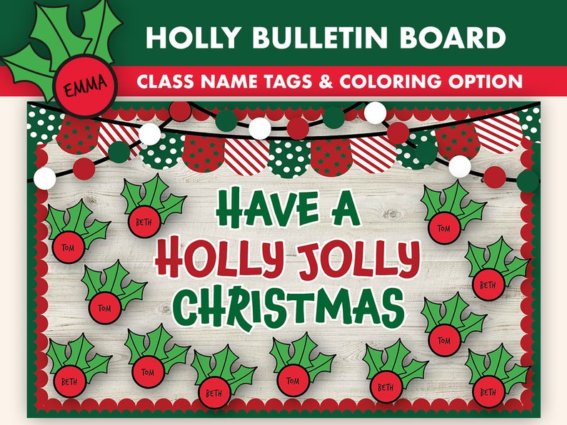 Holly Christmas Bulletin Board Kit || December Bulletin Boards Digital ...