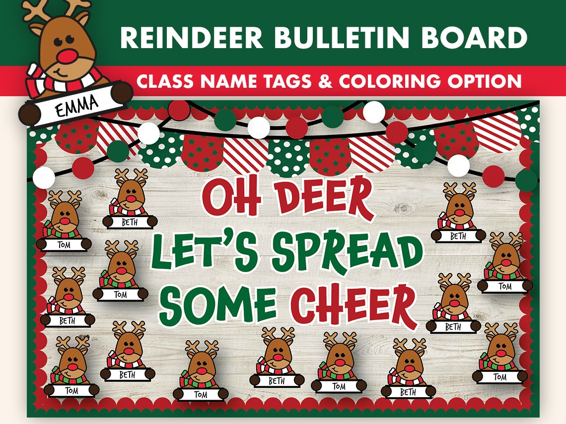 Reindeer Christmas Bulletin Board Kit December Bulletin - Etsy