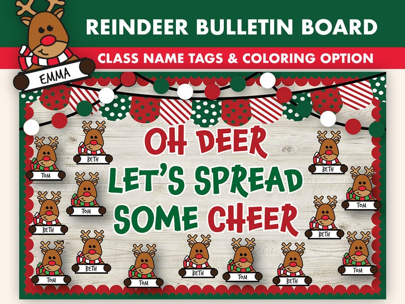Reindeer Christmas Bulletin Board Kit December Bulletin - Etsy