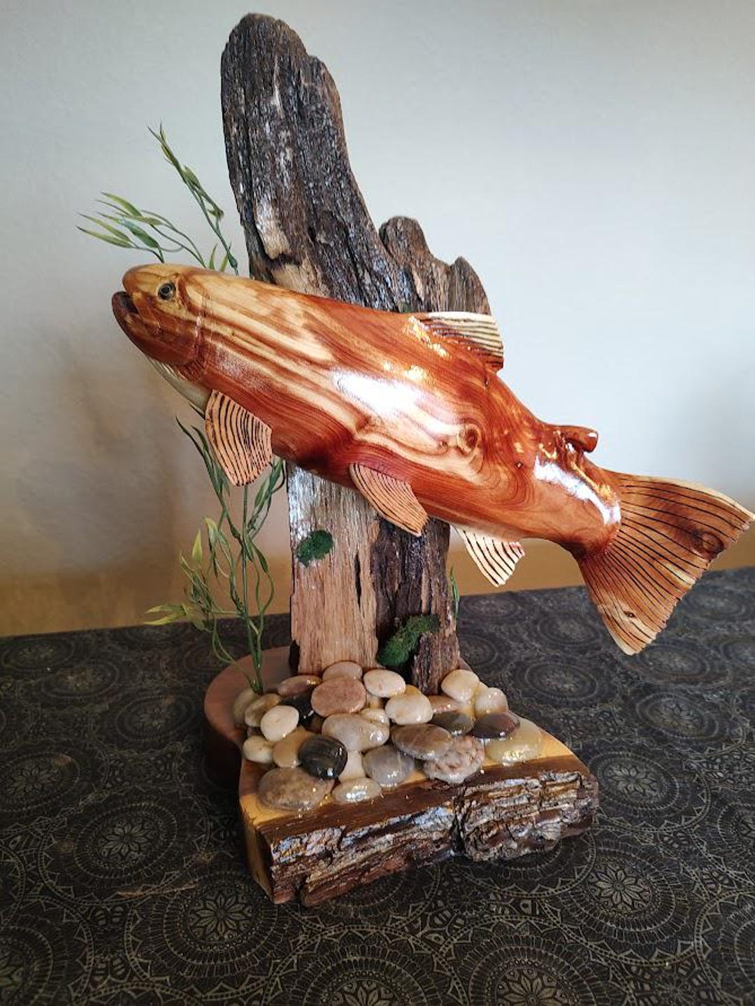 This is a rainbow Trout Hand Carved From a Cedar Log. Carvings, Brook ...