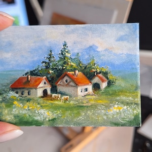 Mini Paintings Smal Painting Fine Art Farm Village Landscape Acio - Etsy