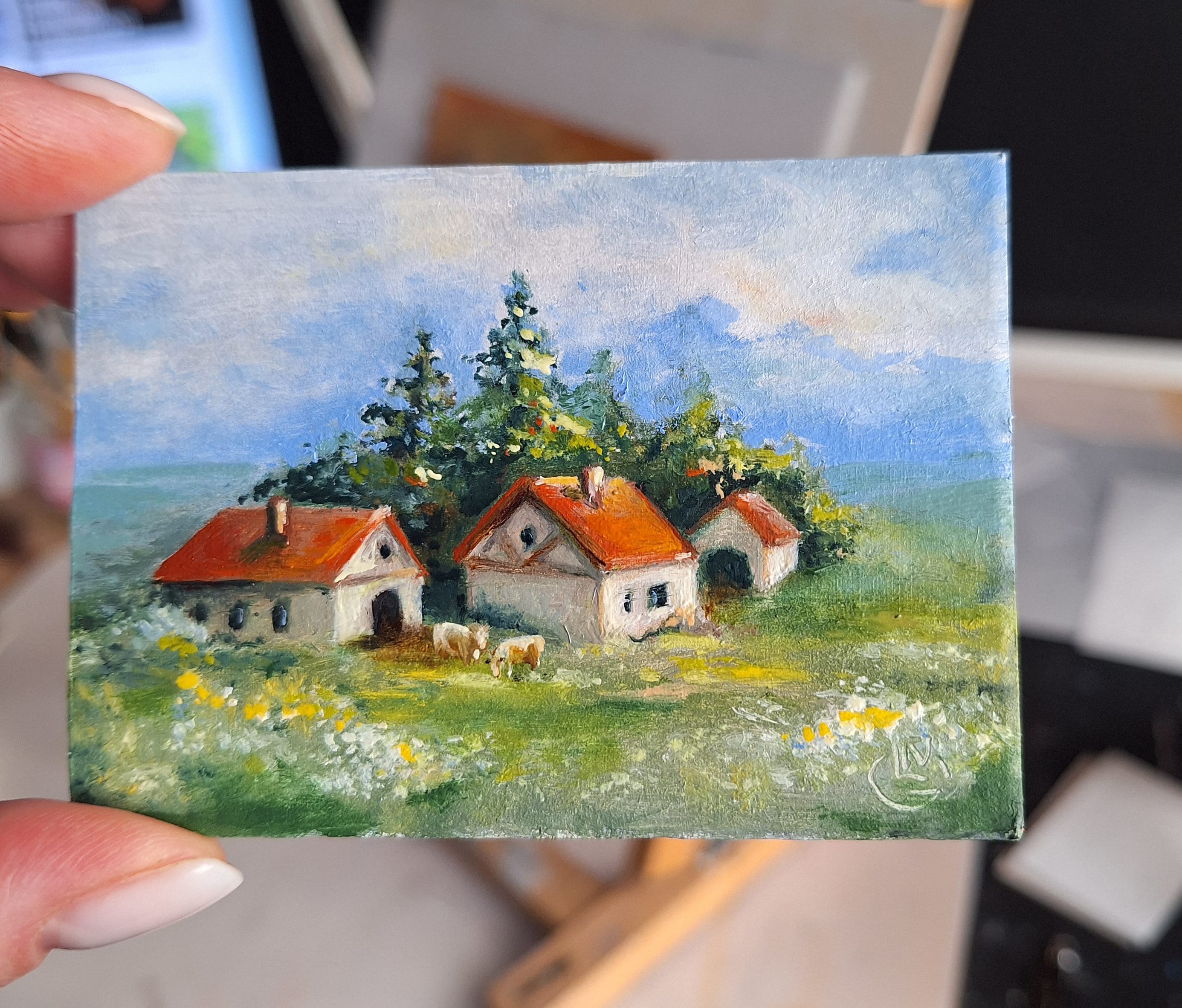 Mini Paintings Smal Painting Fine Art Farm Village Landscape Acio - Etsy