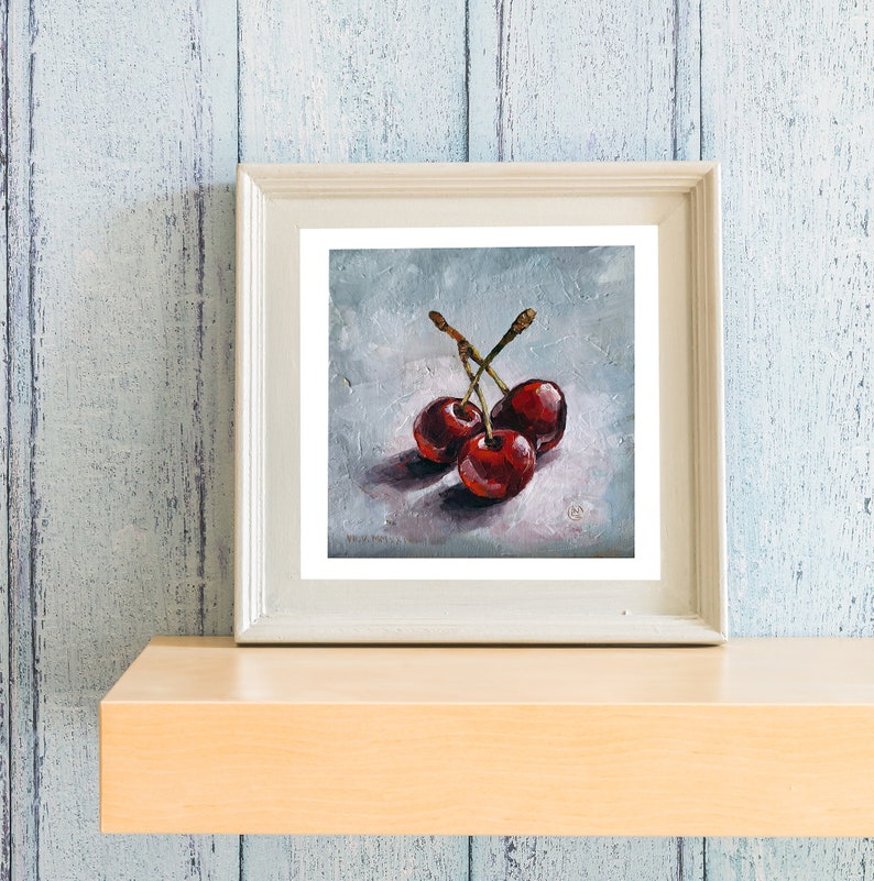 Cherry Mini Oil Painting Wall Decor Kitchen Abstract Small Artwork ...