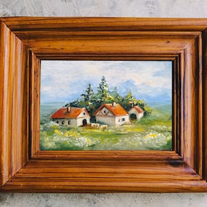 Mini Paintings Smal Painting Fine Art Farm Village Landscape Acio - Etsy