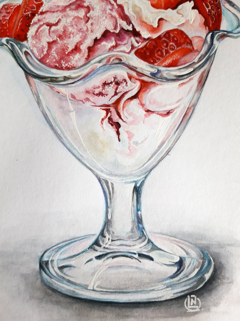 Berry Ice Cream Strawberry Kitchen Painting Sweets Original Art Ice ...