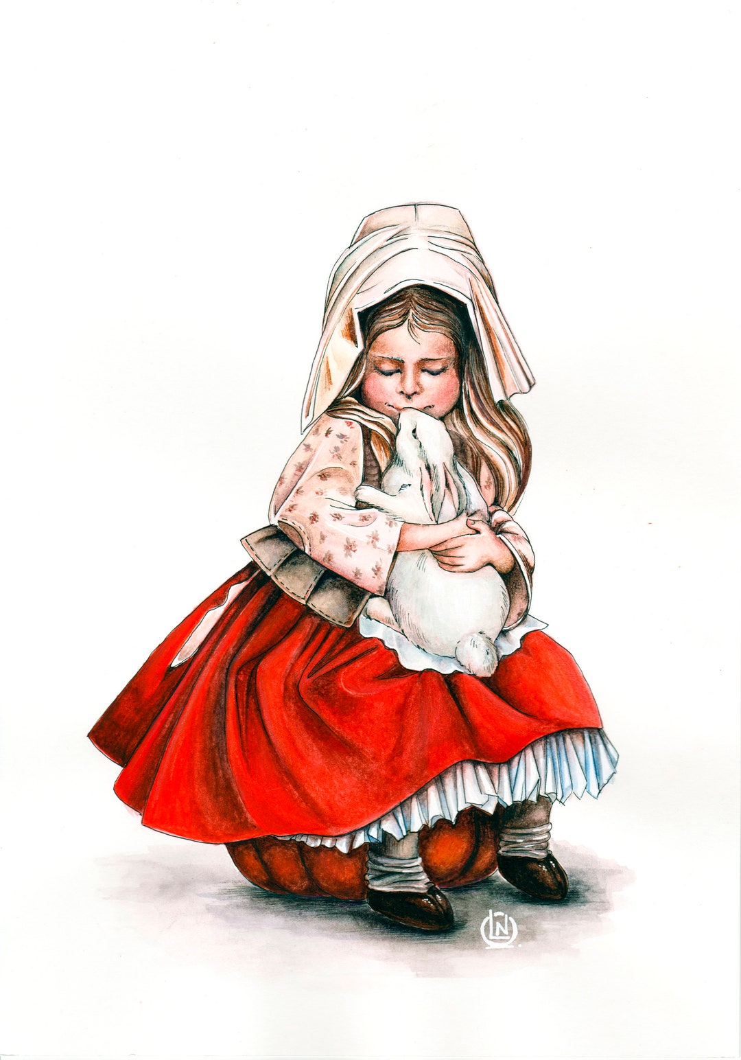 Girl Painting Little Girl Original Art Watercolor Painting Girl in Red ...