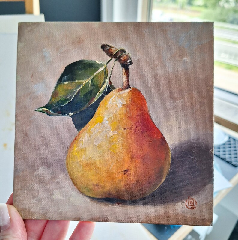 Pear Oil Painting Kitchen Mini Painting Gift Wall Decor Still Life - Etsy