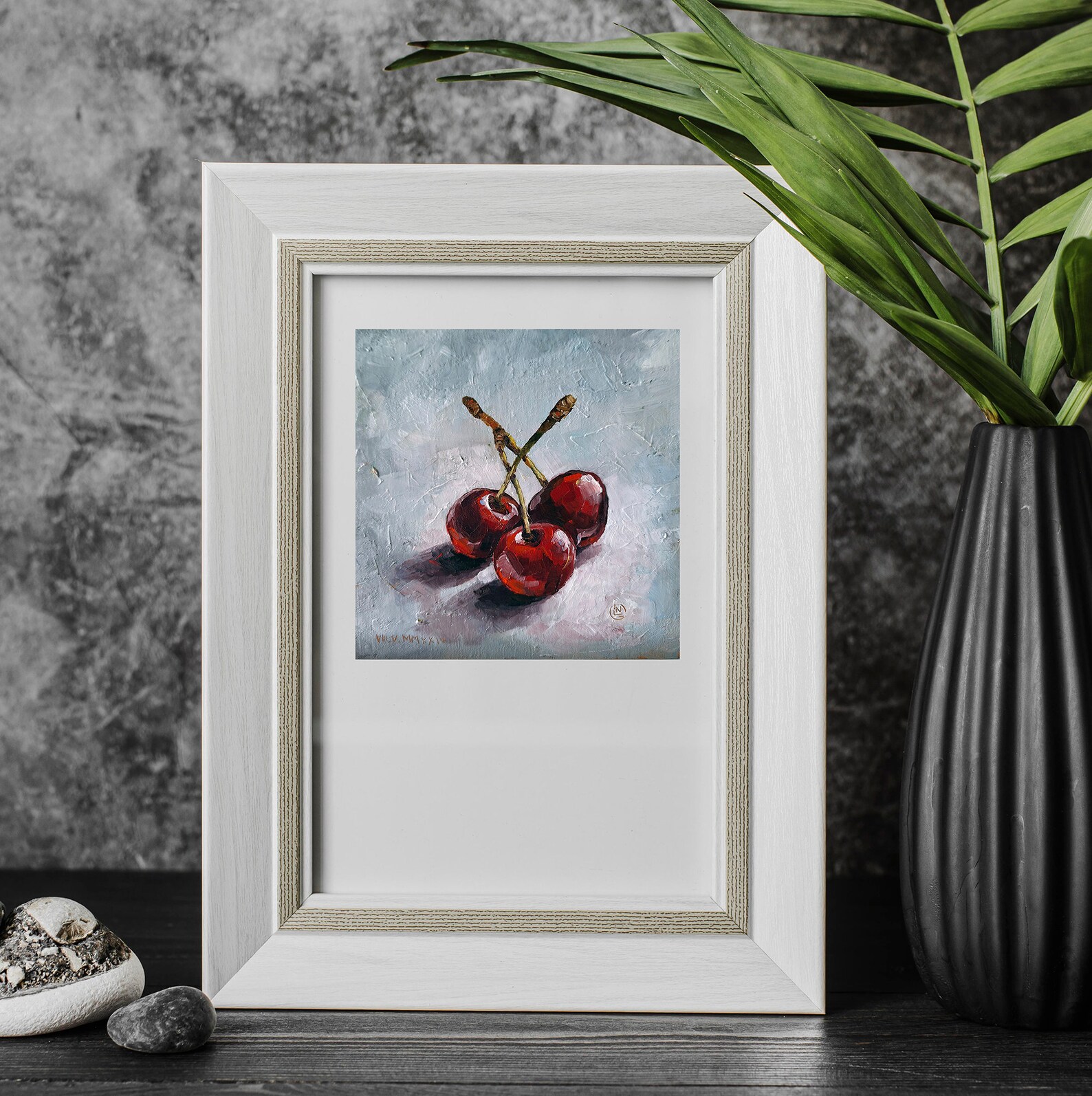 Cherry Mini Oil Painting Wall Decor Kitchen Abstract Small Artwork ...