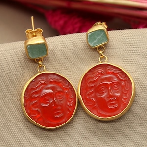 Emerald Apollo Silver Earrings With Pearl Intaglio Glass Apollo Greek ...
