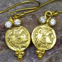 Enamel Leda and the Snake Intaglio Earrings: 24K Gold Over Sterling ...