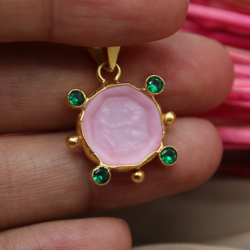 Pink Intaglio Gold Necklace - Etsy