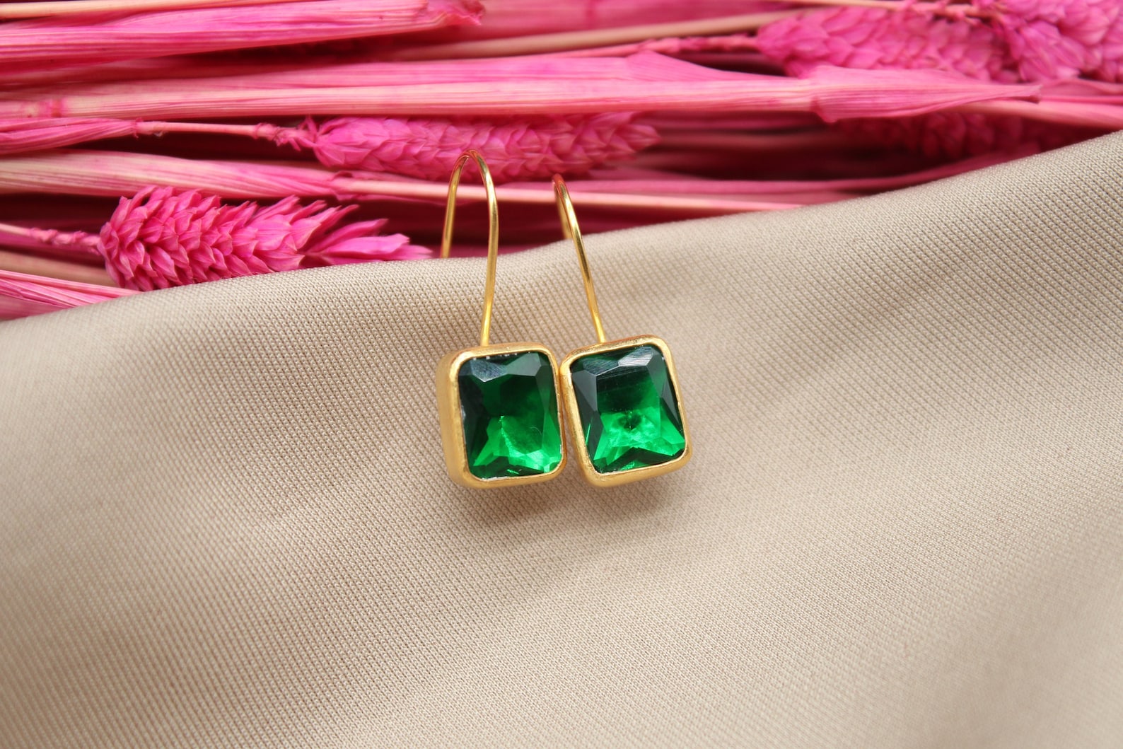 Colors of Summer Emerald Silver Earrings 24k Gold Plated - Etsy