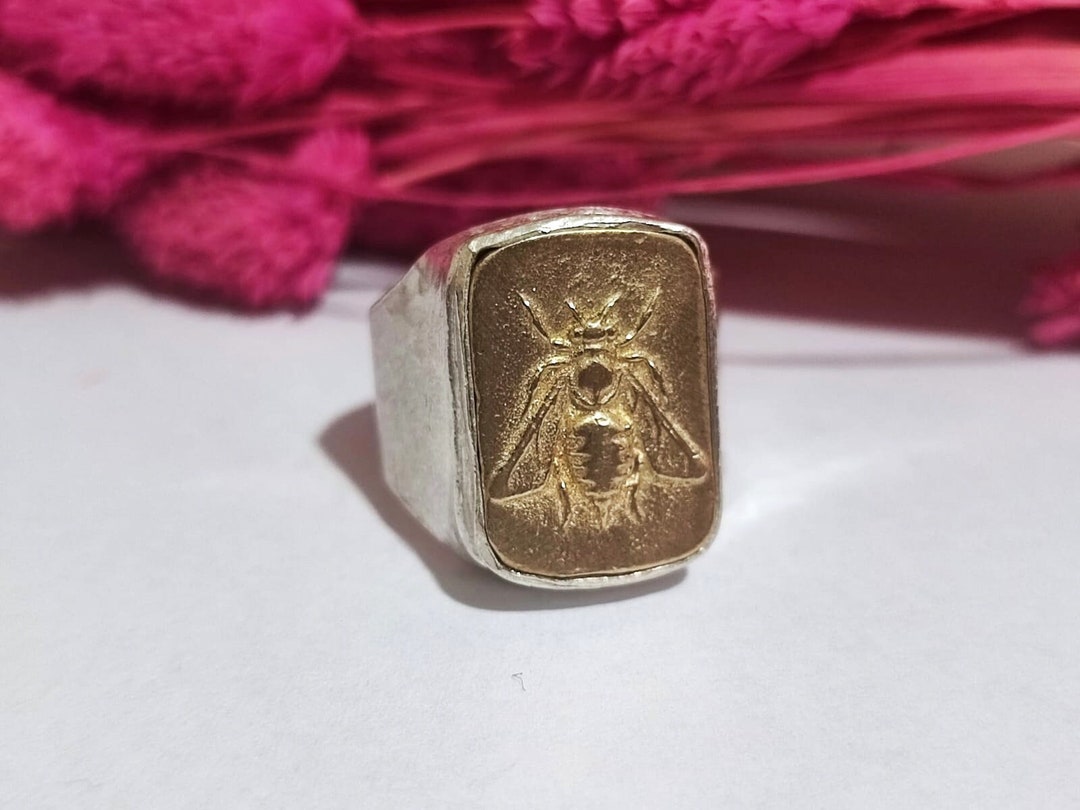 Roman Coin Intaglio Men Bee Ring | Zeus Ring | Honey Bee Ring | 925K ...