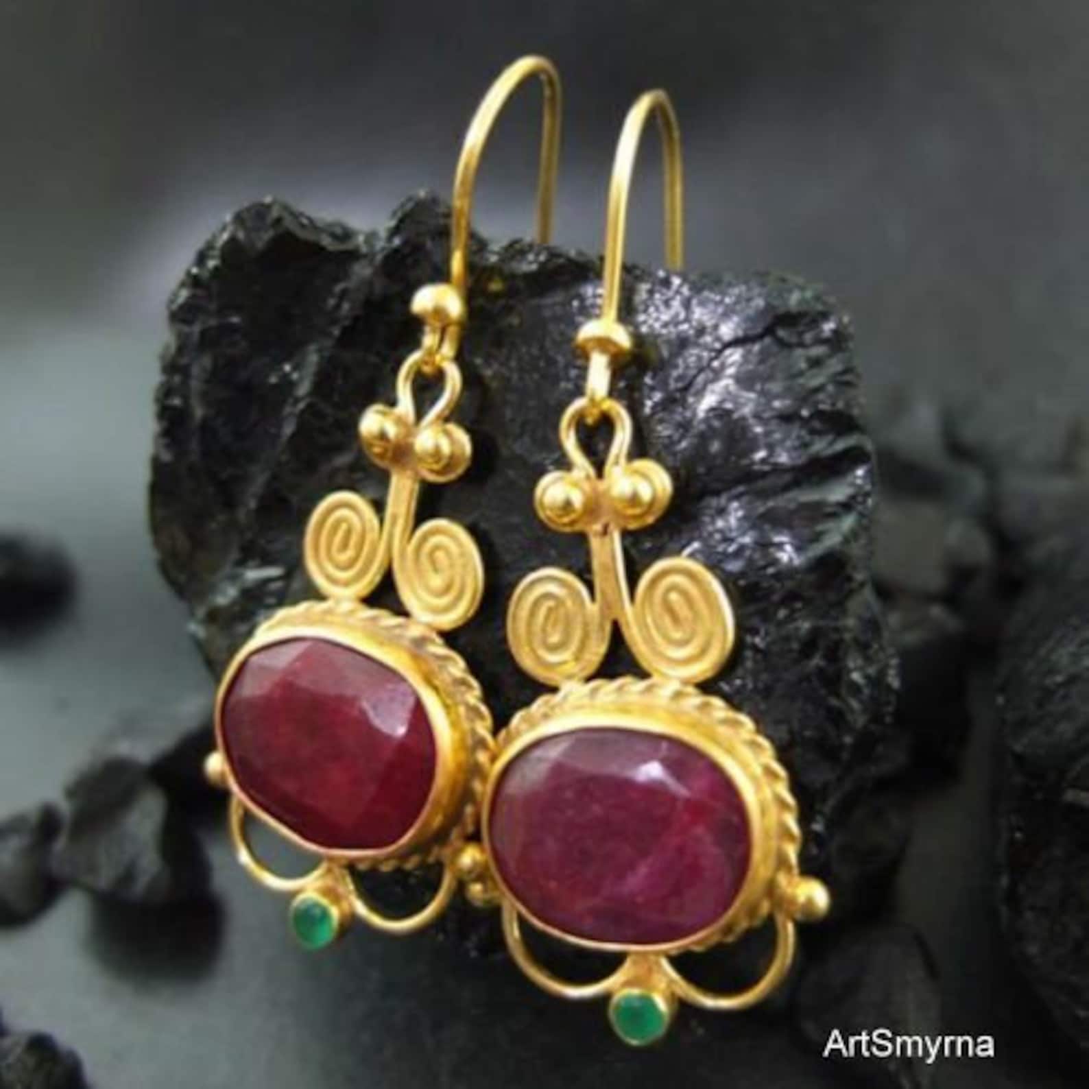 Ruby Earrings Solid Sterling | 925K Sterling Silver | Handmade Ruby ...