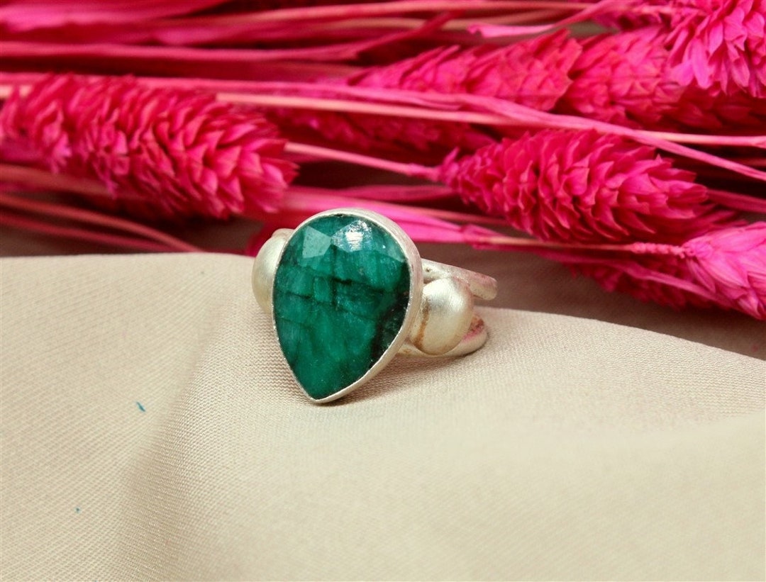Natural Emerald Ring Solid Silver | 925K Sterling Silver | Minimalist ...